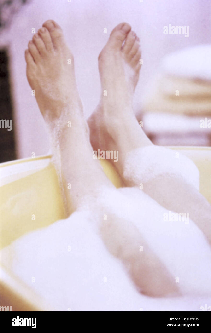 Bath, woman, detail, feet, inside, bath, bubble bath, personal care ...