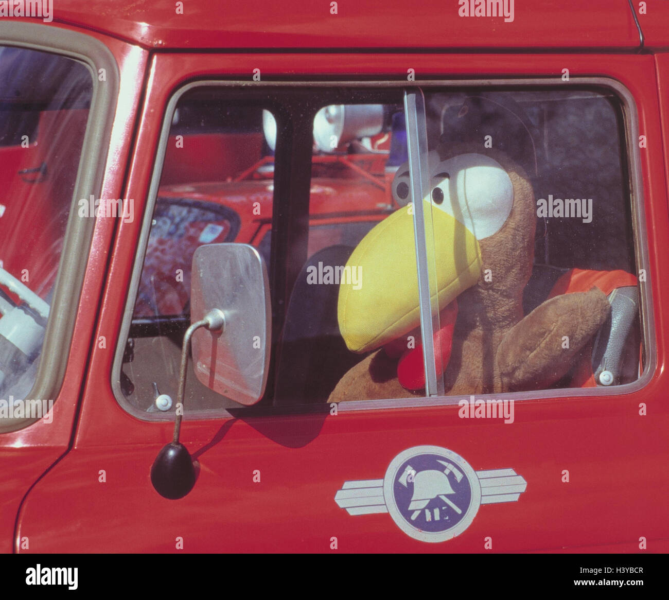 Fire engine, driver seat, mascot, detail, closel-up, fire brigade ...