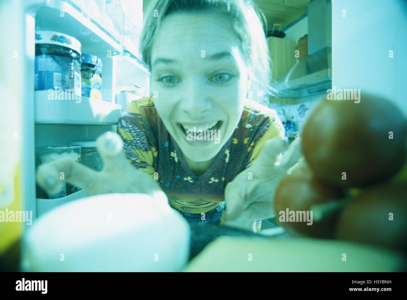 Fridge, opened, woman, gesture, sitomania lifestyle, inside, food ...