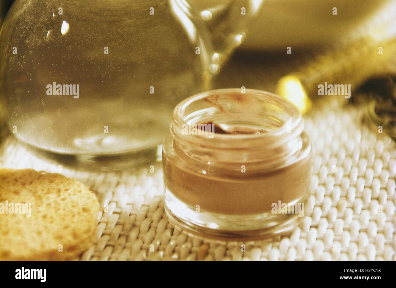 Cosmetics, bath fungus, cream pot, Still life, product photography ...