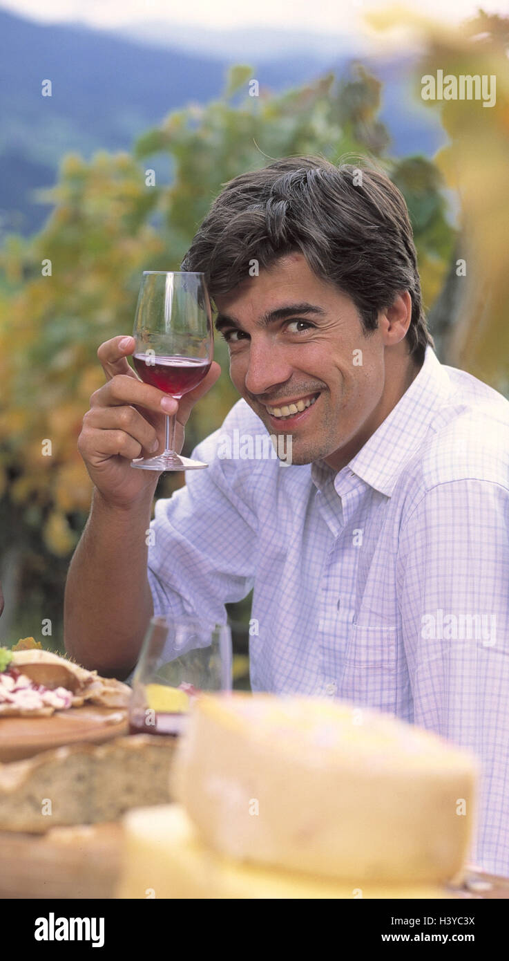 Vineyard, man, happy, red wine, gesture, portrait, man's portrait, view ...
