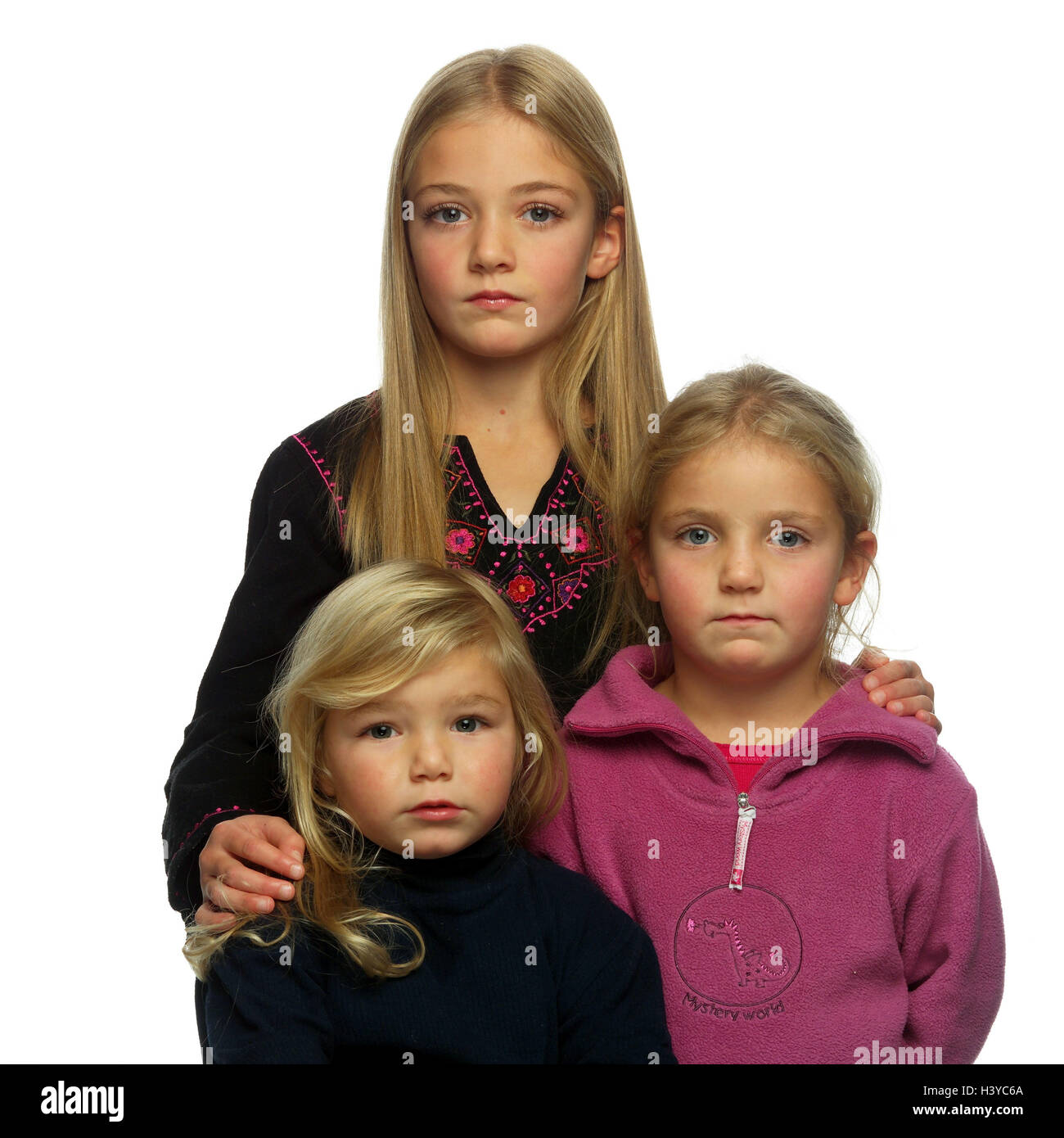 Siblings, girls, blond, three, portrait, model released, children ...