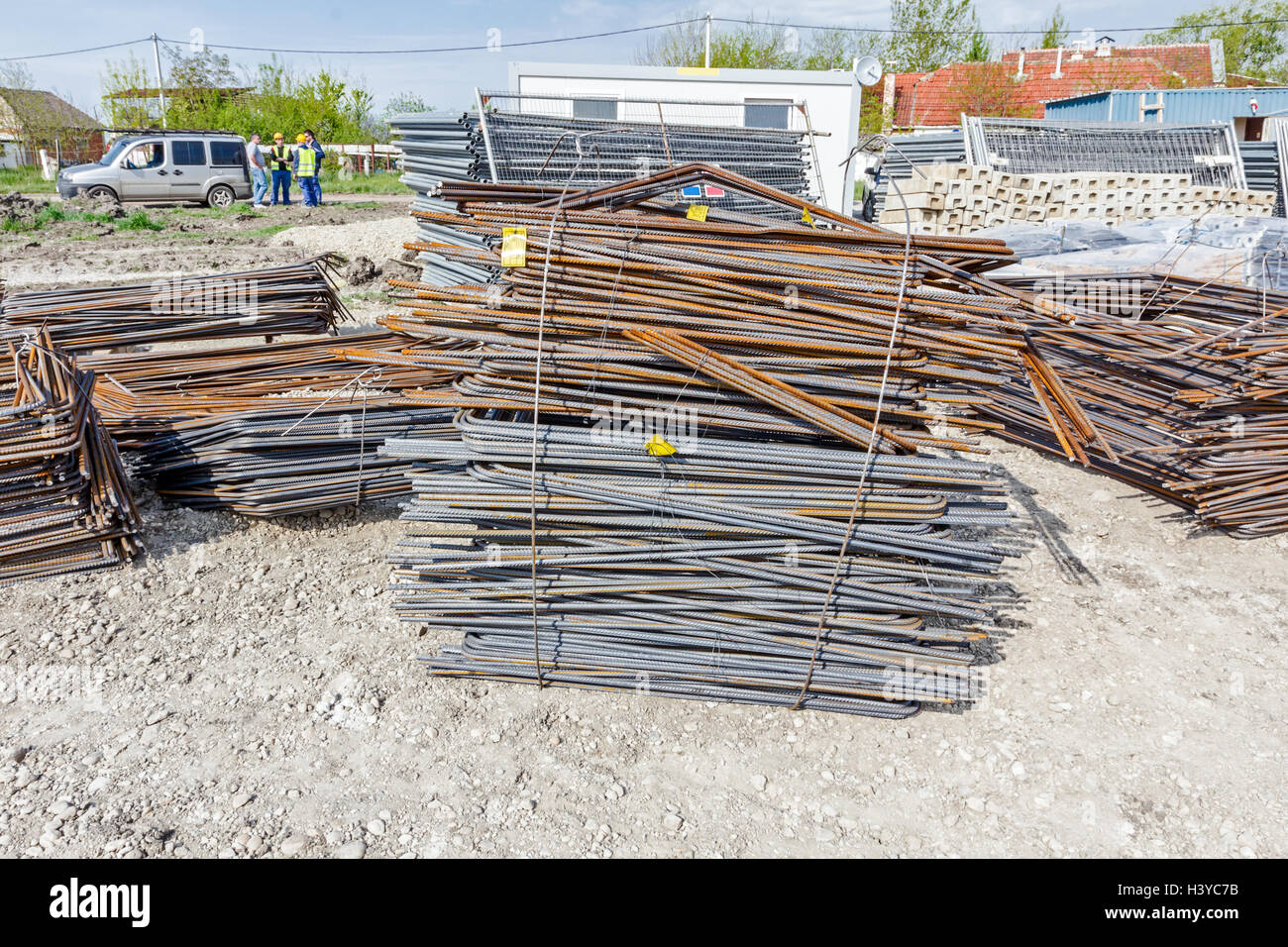 Steel bars stacked for construction, classified by the bending shape at ...