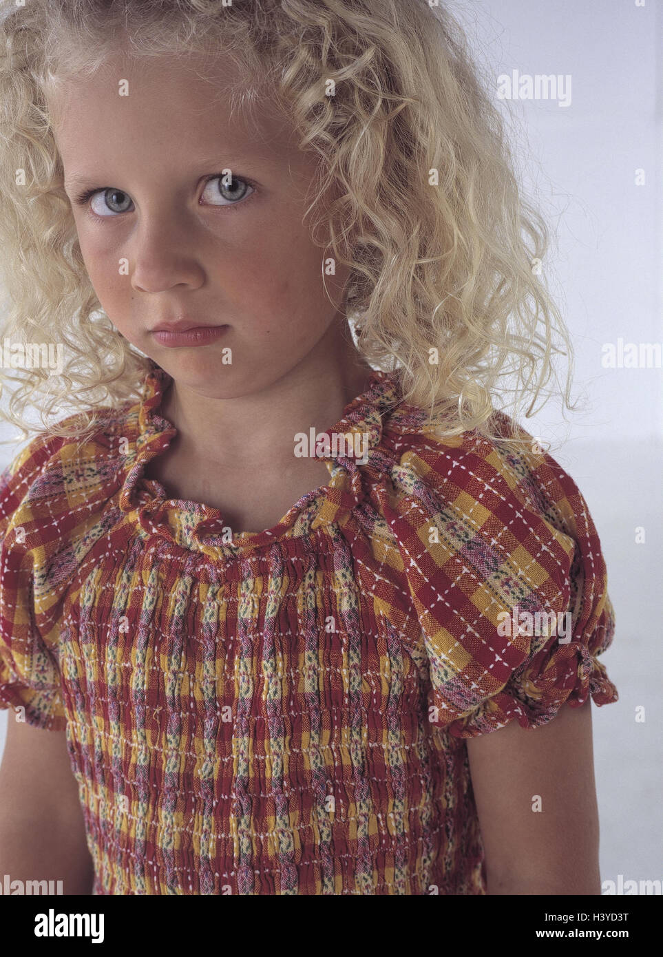 Girls, doubtful, portrait, inside, child, 5 years, dissatisfied ...