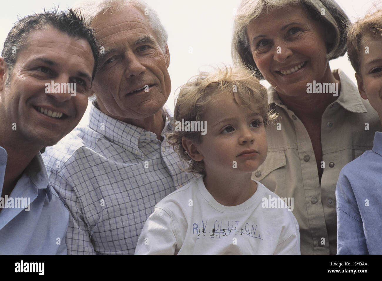 Grandparents, father, children, happy, group picture, detail, model ...