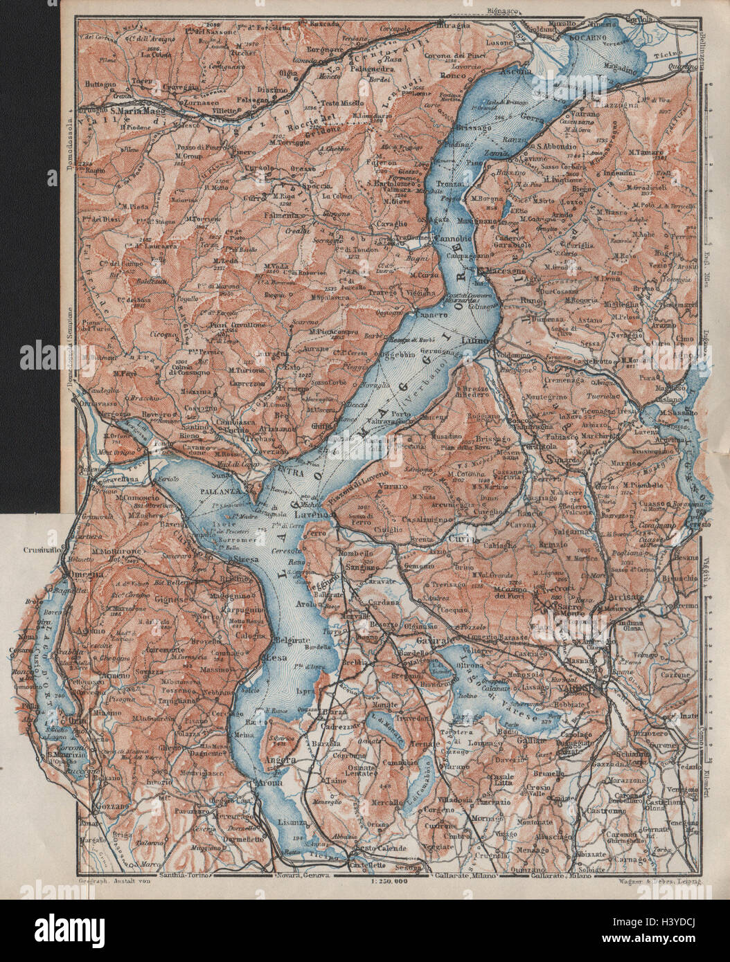 LAGO/LAKE MAGGIORE & LAGO/LAKE D'ORTA Varese Pallanza topo-map. Italy ...