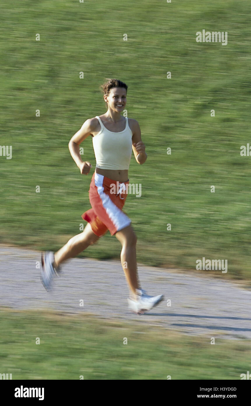 Woman, happy, jogging, model released, outside, joggers, summers ...