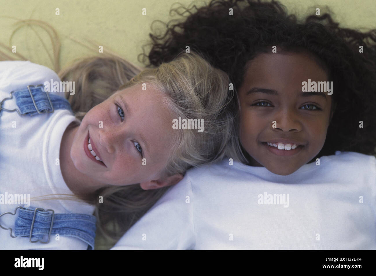 Girls, skin colour, differently, lie, portrait, from above inside ...