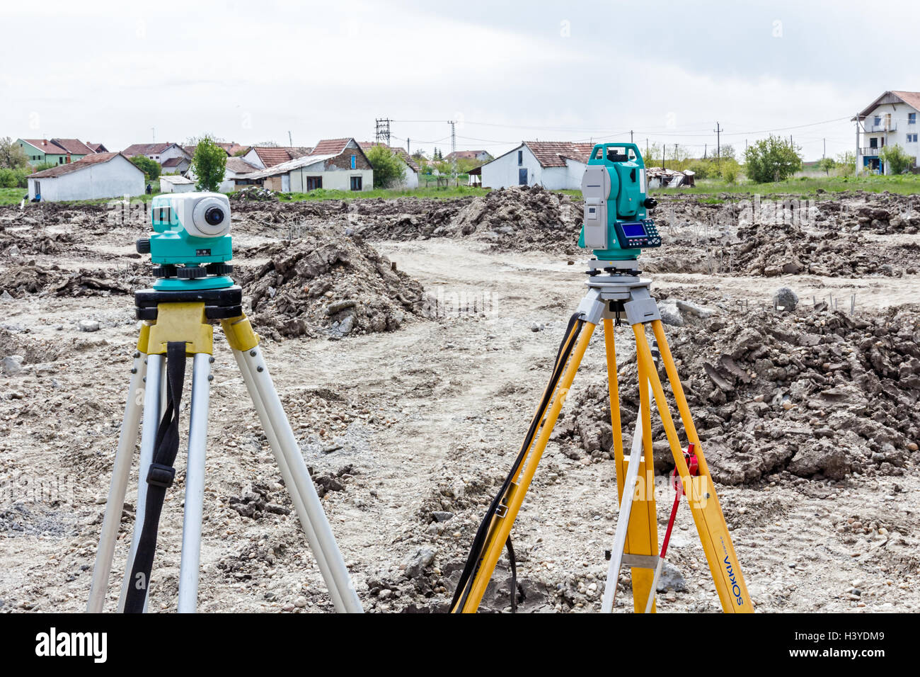 Surveyor engineer's equipment for measuring level on construction site ...