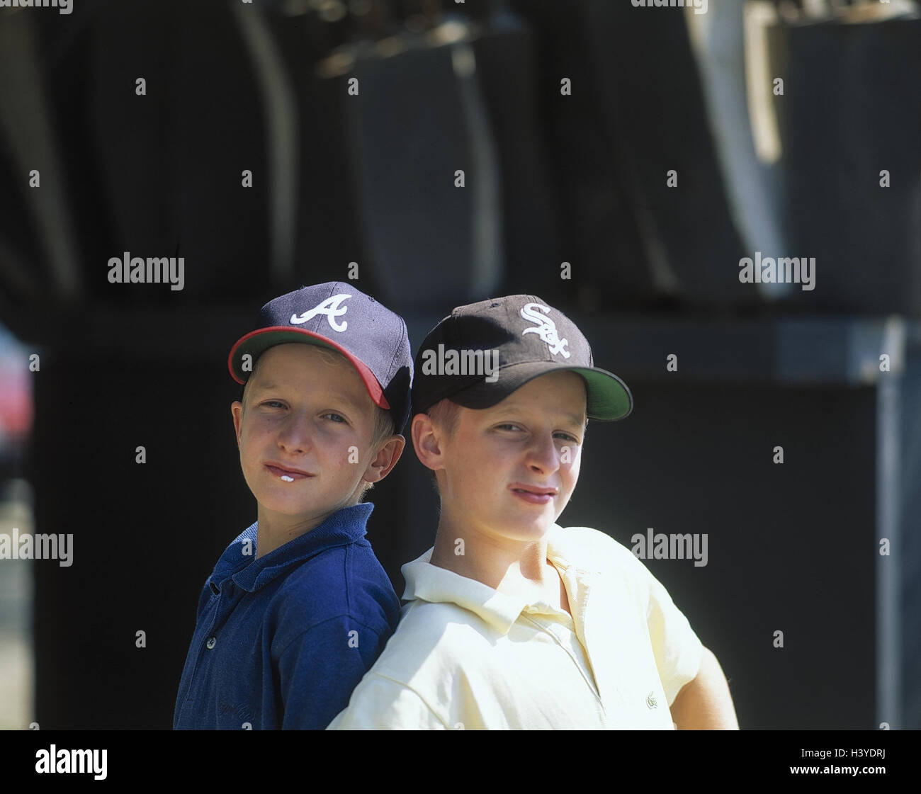 Boys, twins, portrait, children, two, brothers, siblings, back on back ...