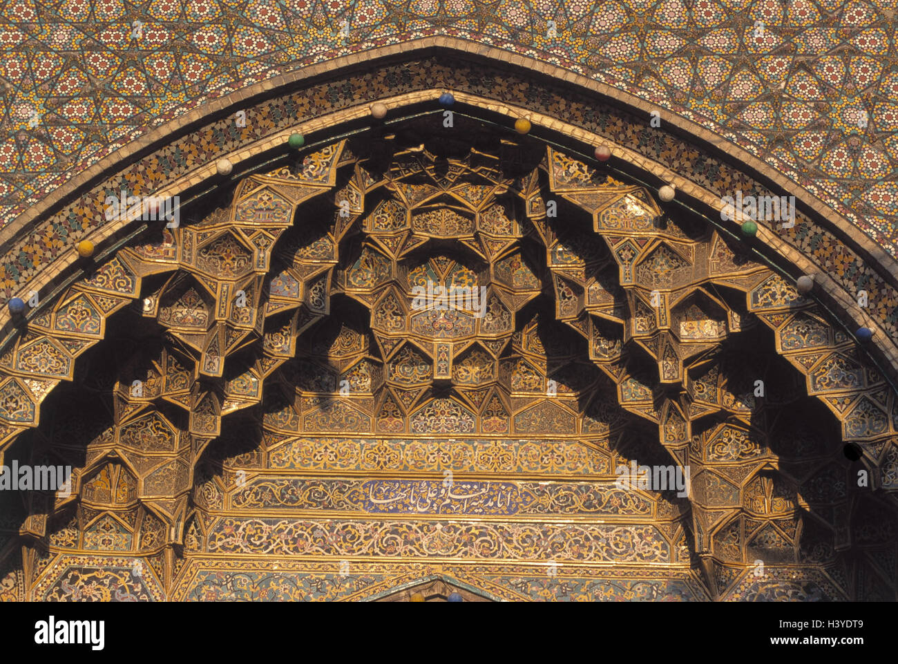 Iran, Theheran, Sepahsalar-Medresse, portal, detail, mosaic, town ...