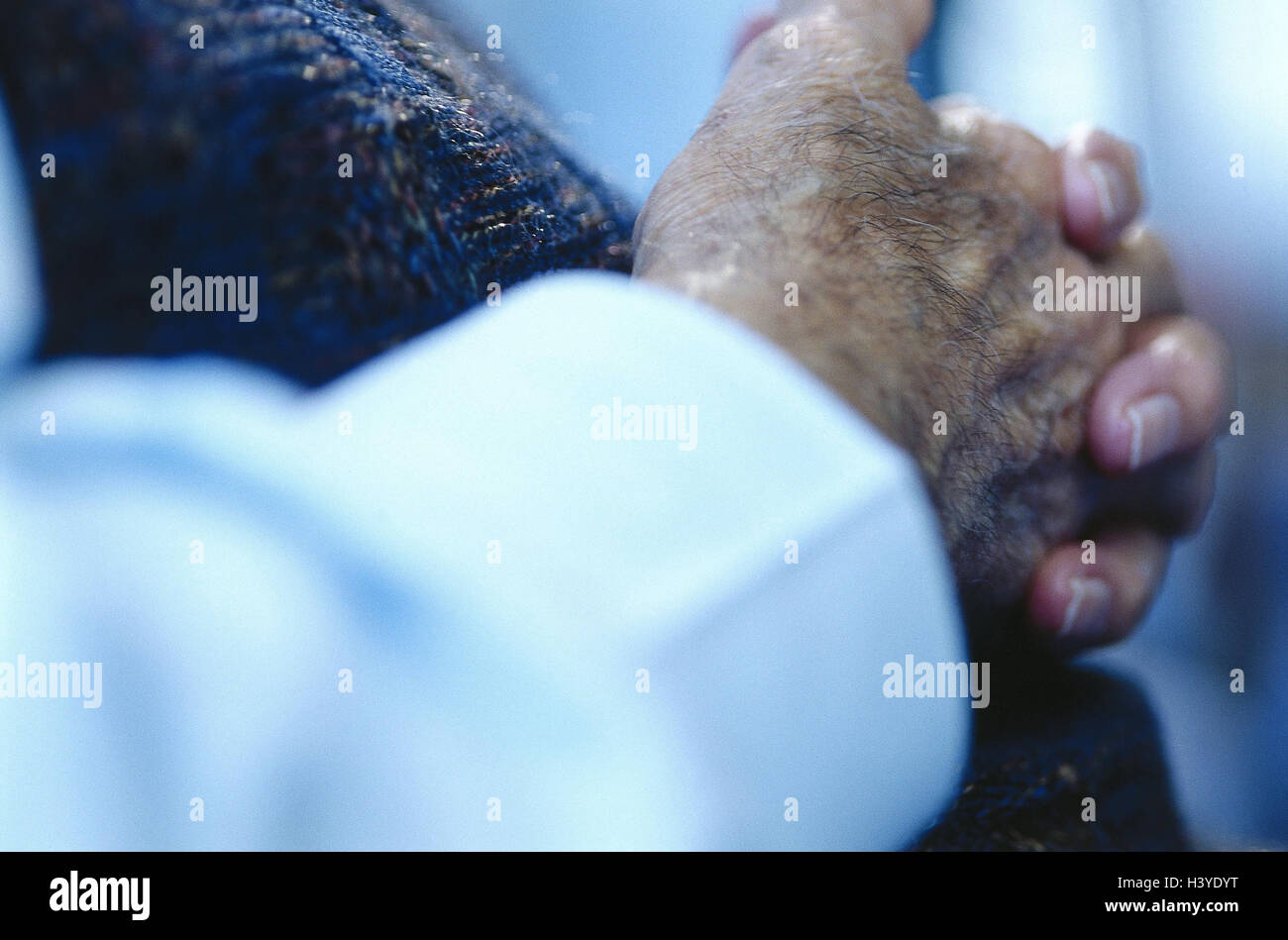 Senior, sit, hands, folded, detail, model released, man, old, old ...