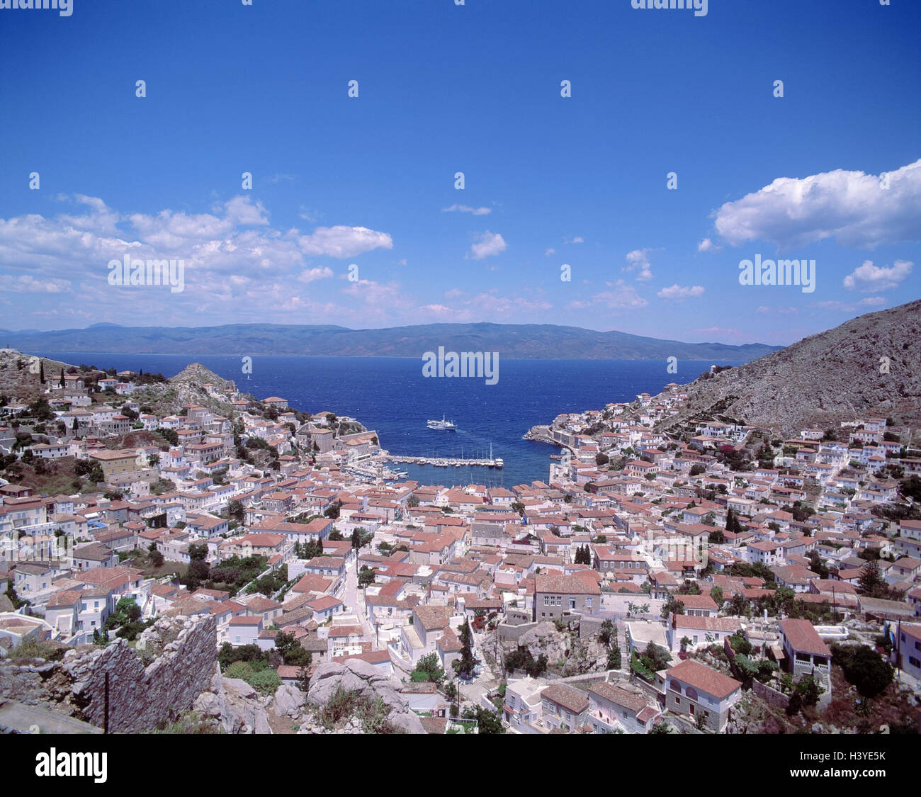 Greece, hydra, town view, harbour, island hydra, island, town, port ...