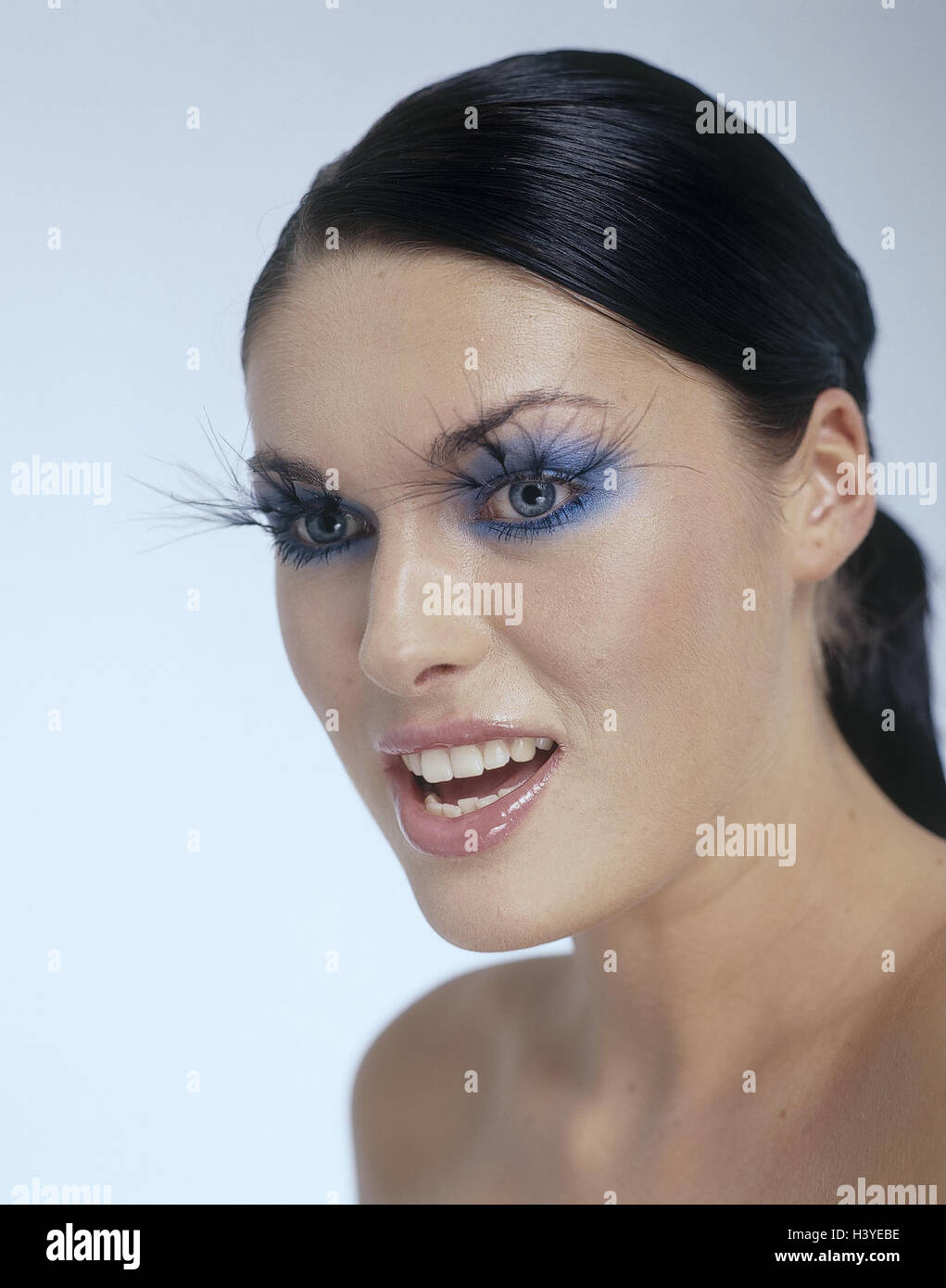 Woman, young, ocular make-up, extravagant, eyelashes, facial play ...