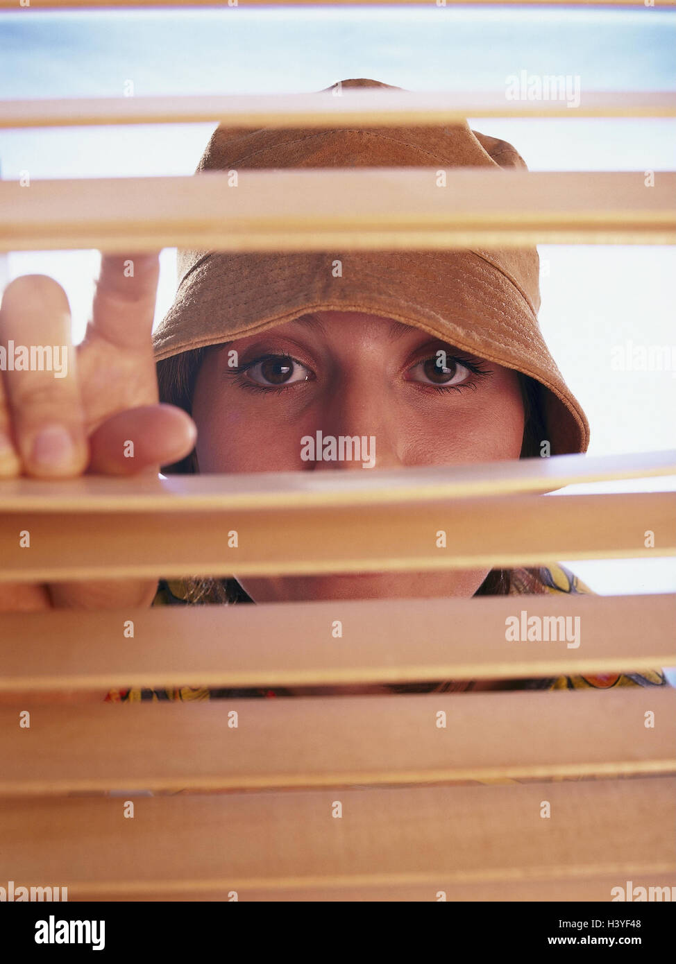 Windows, woman, care, curiously, Venetian blind, see through, detail ...