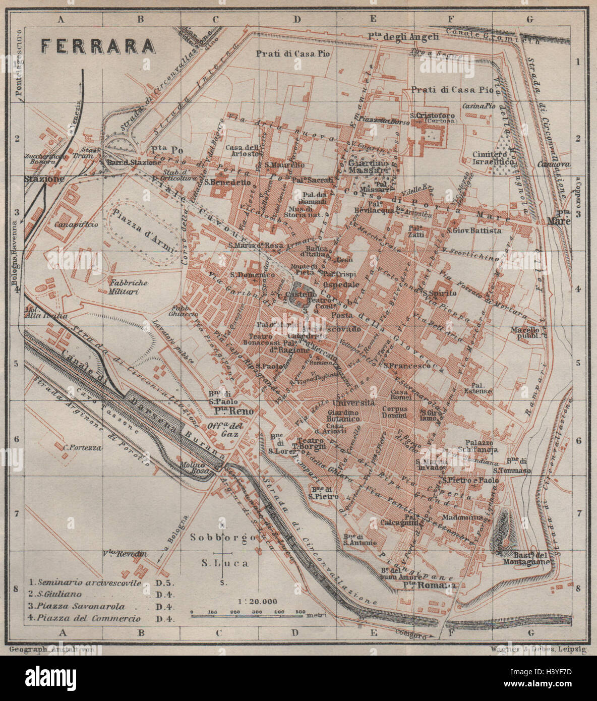 FERRARA antique town city plan piano urbanistico. Italy mappa 1913 old ...