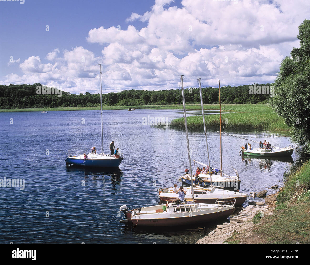Poland, Masuria, Masuria lake, lakeside, sailboats, tourists, Europe ...