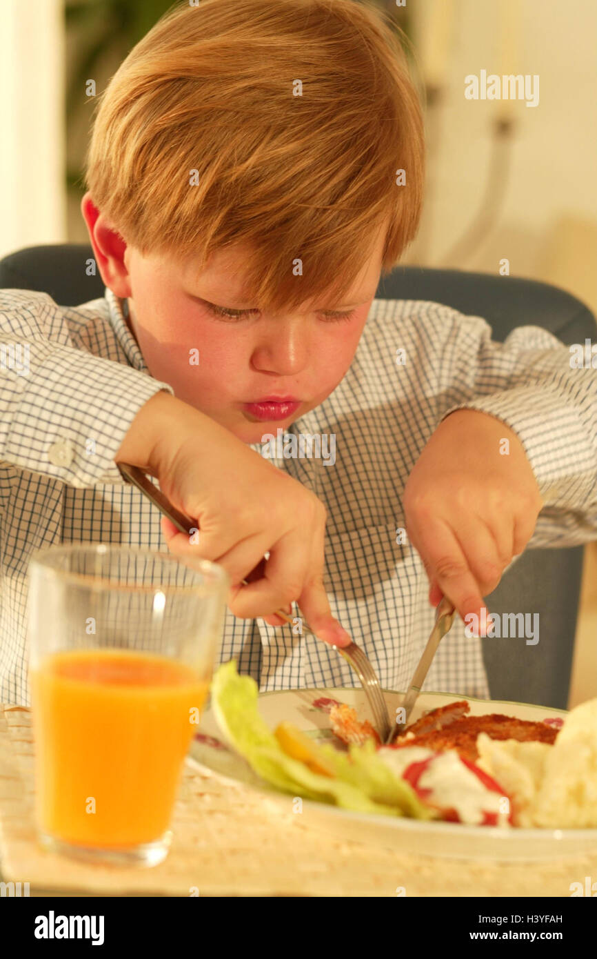 Lunches, boy, cutlet, salad, eat child, 7 years, childhood, midday ...