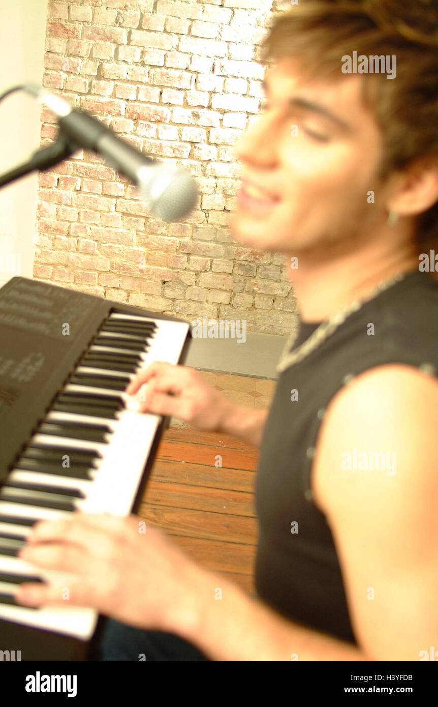 Man, young, keyboard, sing, detail, musician, singer, music, make music ...