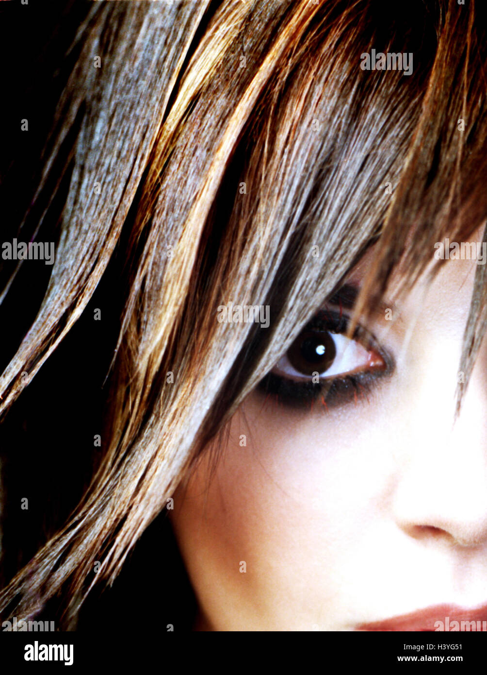 Woman, face, detail, hair strands, Women face, eye, Augen-Make-up, made ...