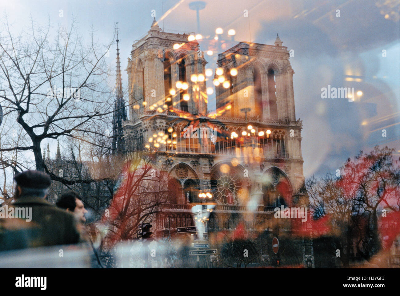 France, Paris, cafe, window, mirroring, cathedral Notre lady, Europe ...