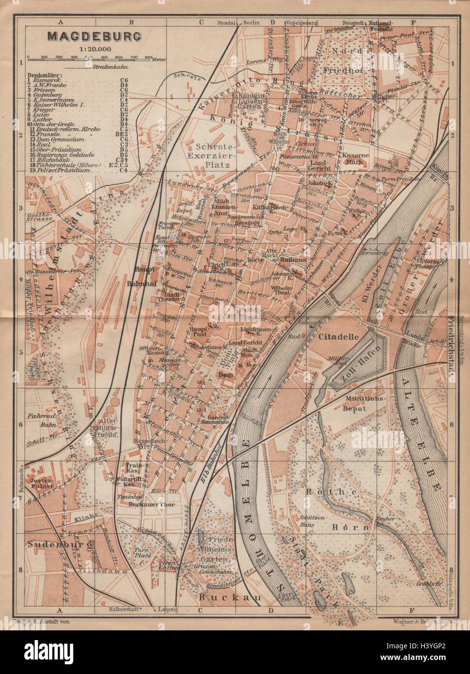 MAGDEBURG antique town city stadtplan. Saxony-Anhalt karte. BAEDEKER ...