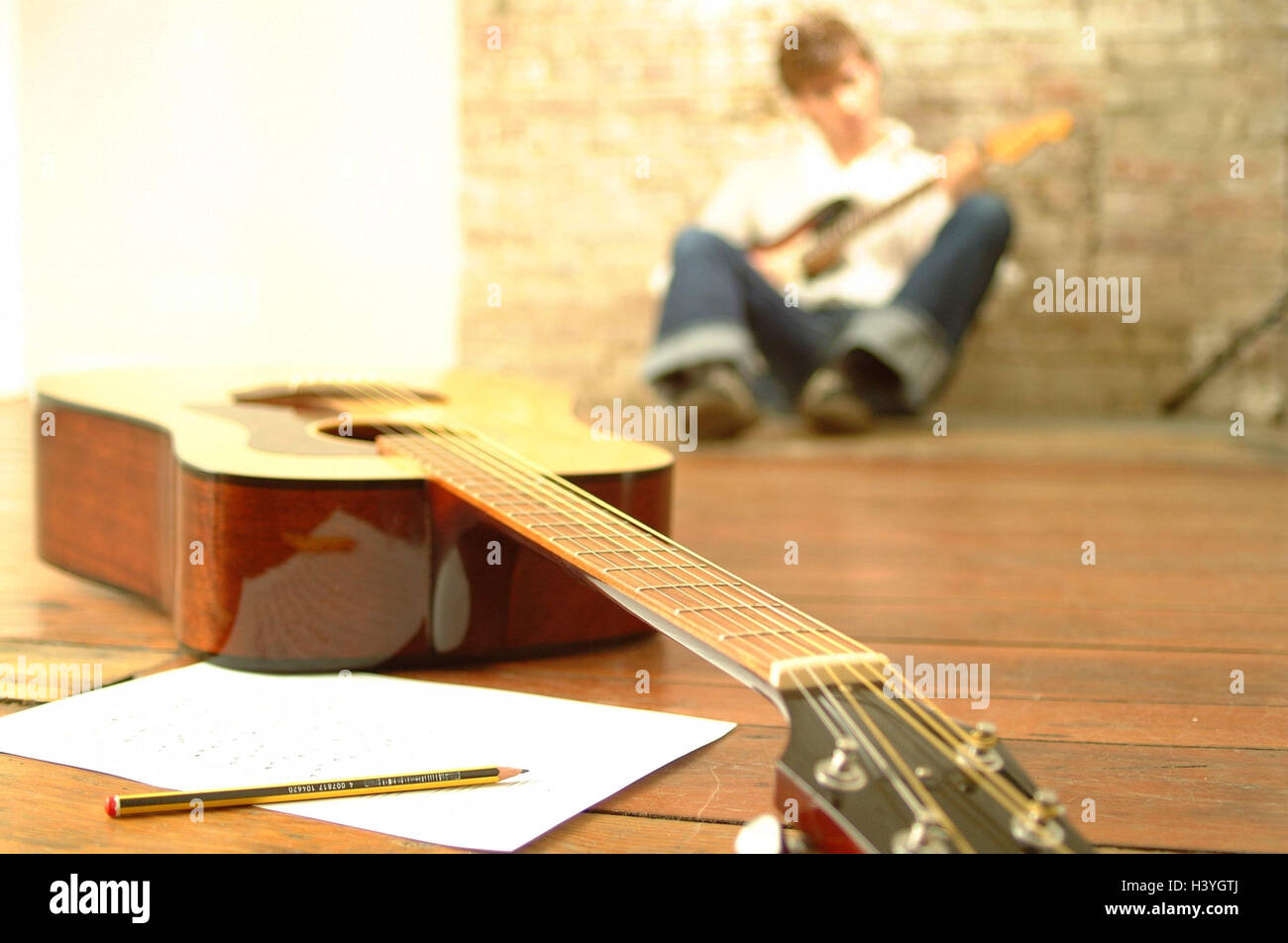 Guitarists, detail, man, young, floor, sit, play the guitar, guitarist ...