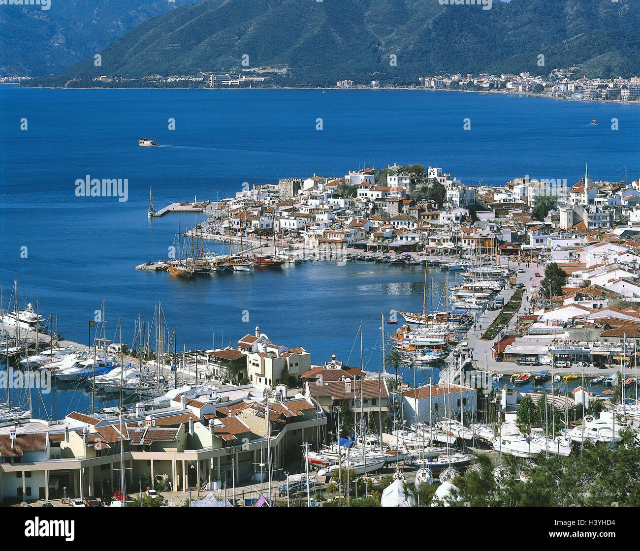 Turkey, Marmaris, town overview, harbour, the Aegean Sea, Aegean Sea ...
