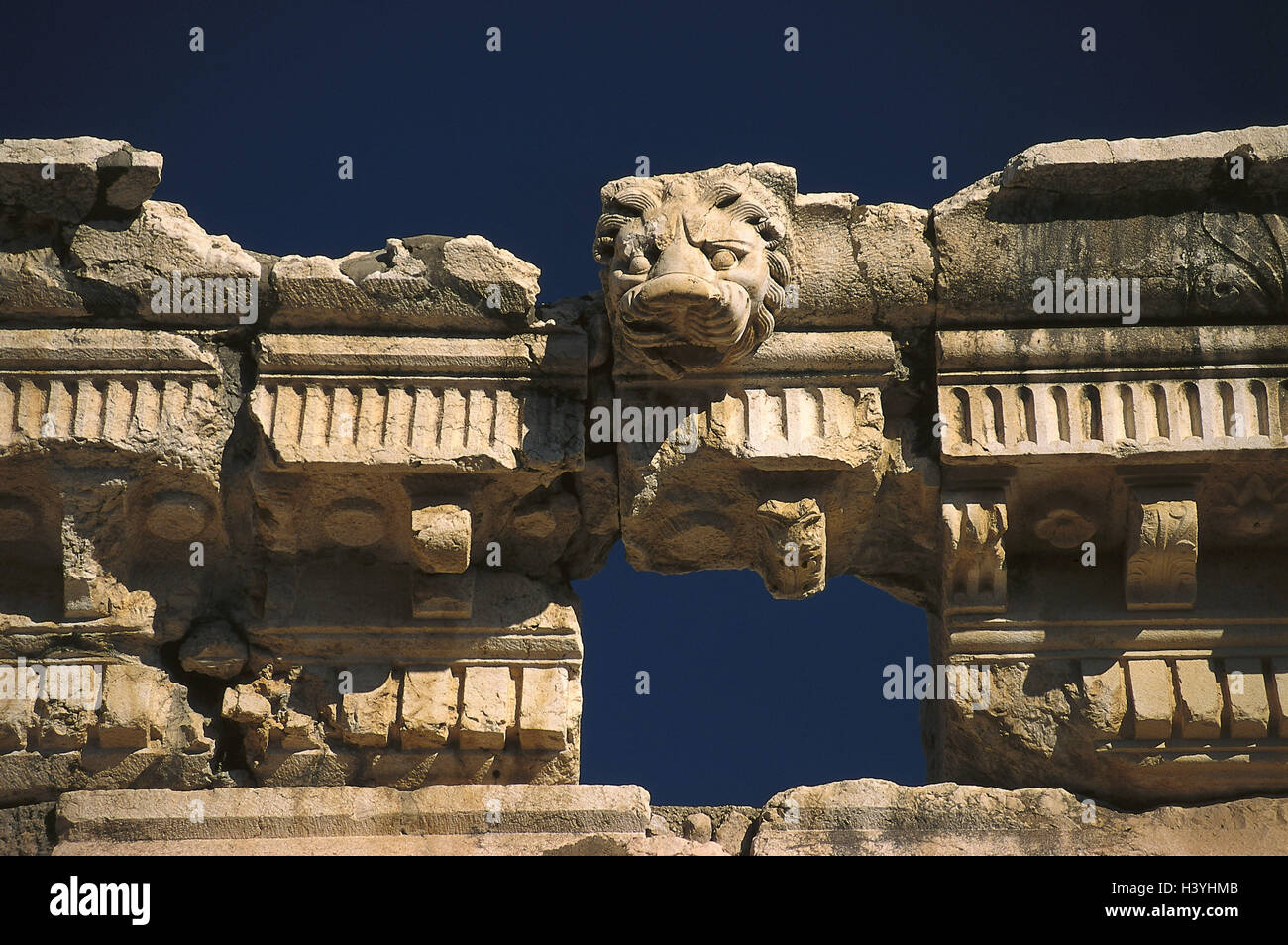 Lebanon, Niha, temple, detail, relief, lion's head, the Middle East ...