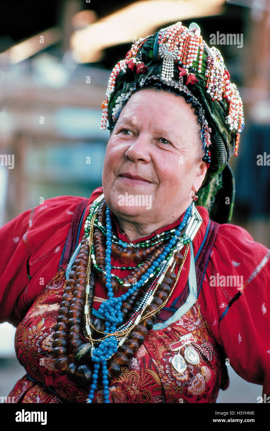 Russia, Siberia, Buryatiy, Bolshoi Kunalei, woman, folklore clothes ...