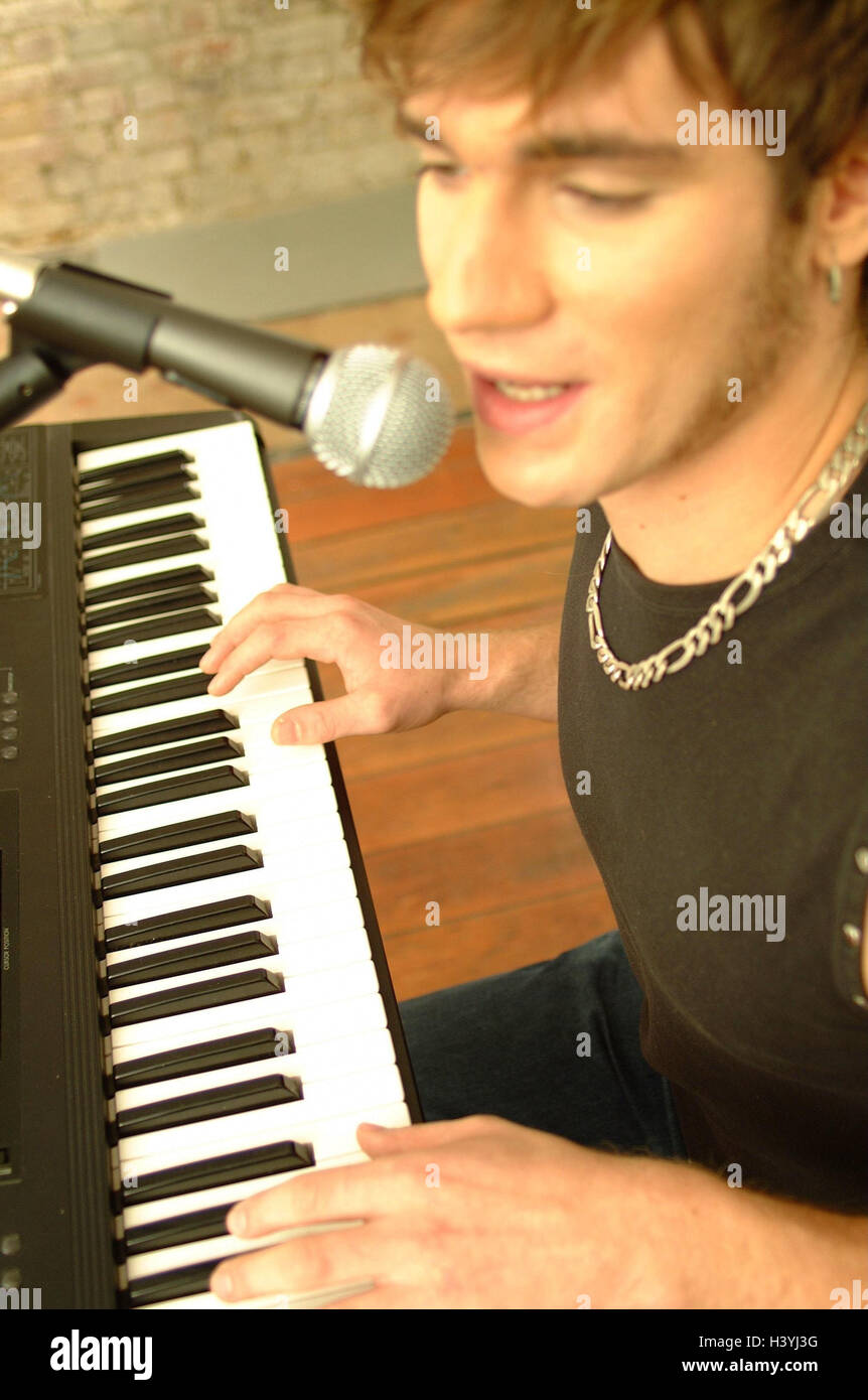 Man, young, keyboard, sing, detail, musician, singer, music, make music ...