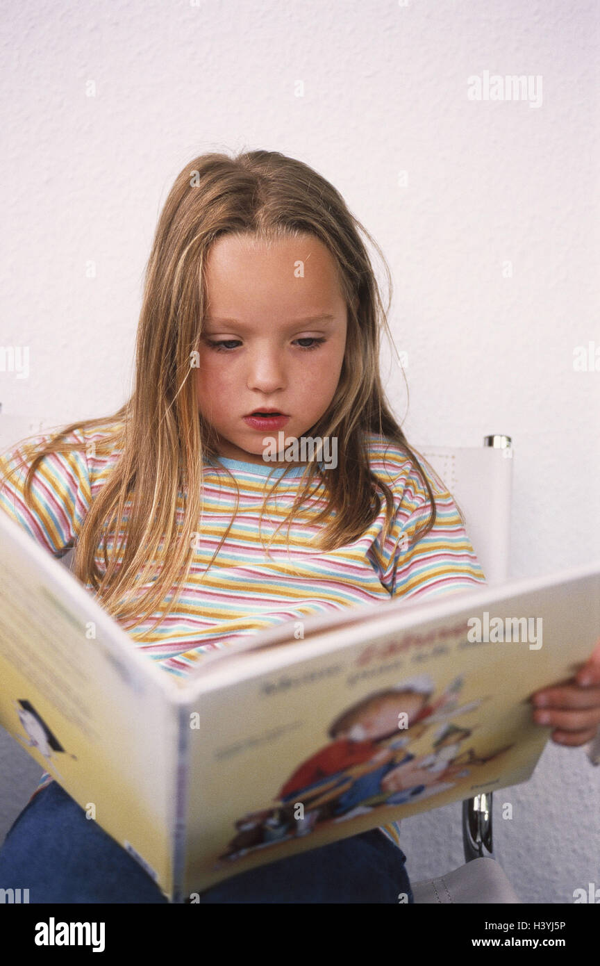 Girls, children's book, read, concentration childhood, child, 6 years ...