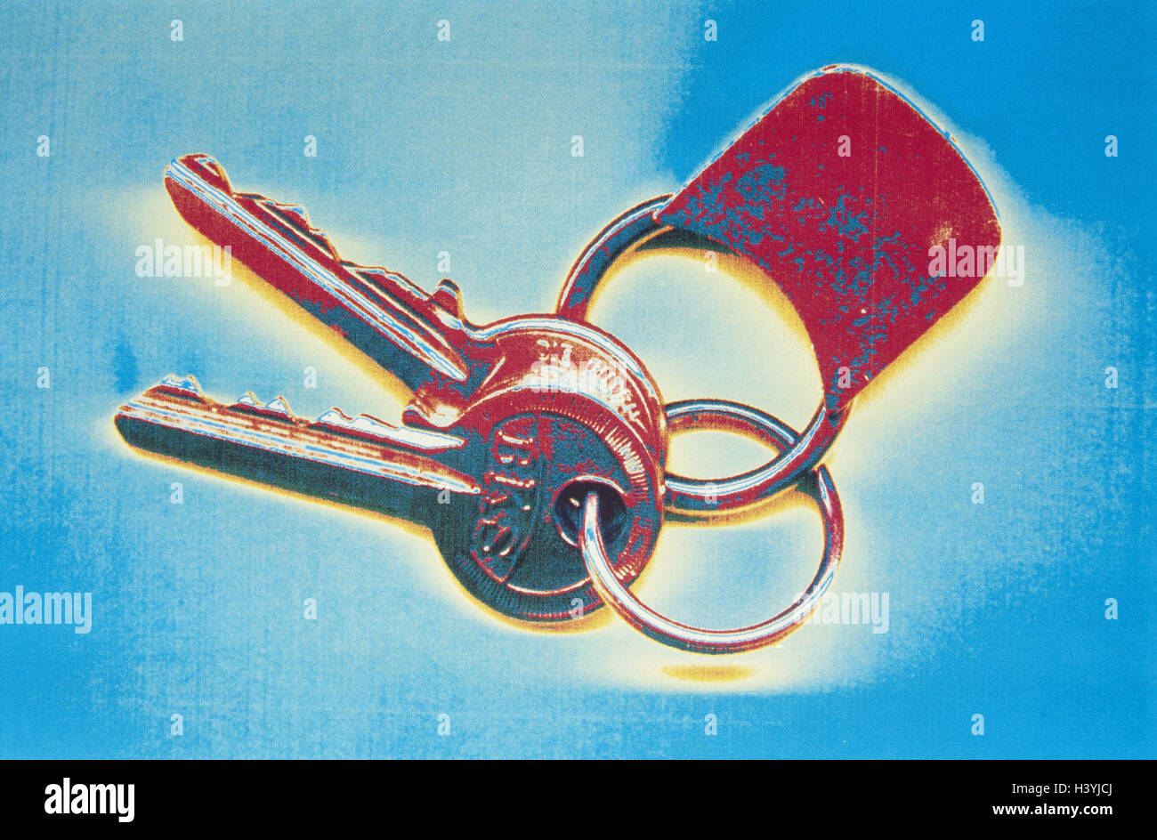 Key bundle, trailer, manipulated, open in colour, blue, red, keys ...