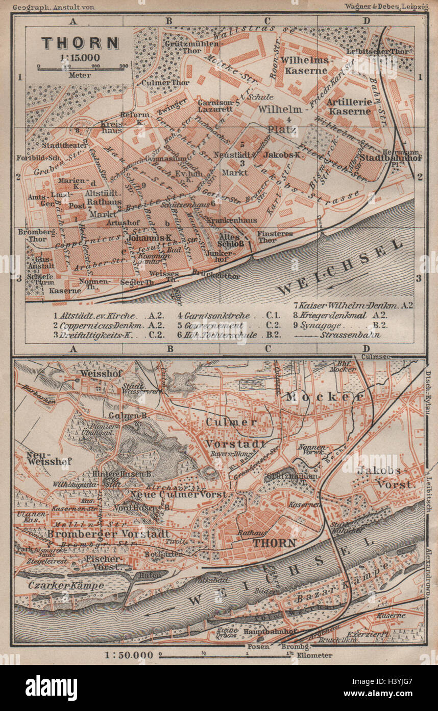 TORUŃ city plan. Torun Bydgoskie Chełmińskie Jakubskie Przedmieście ...