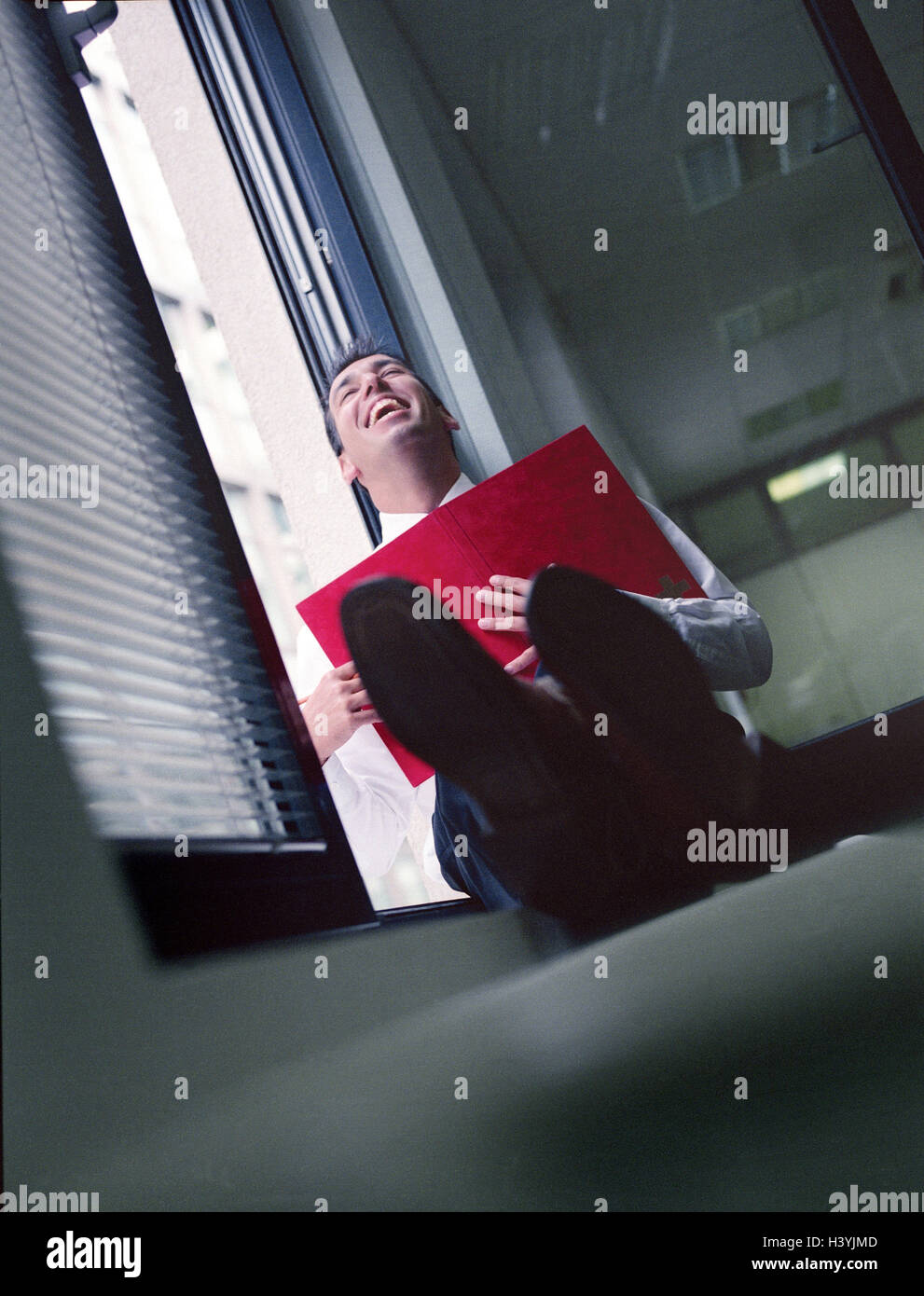Office, sill, man, bases, read, laugh, happy, 20-30 years, business ...