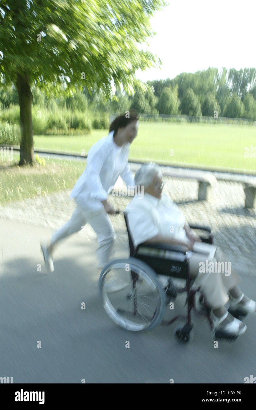 Senior, invalid, wheel chair, old nurse, walk, allowance, fun, run old ...