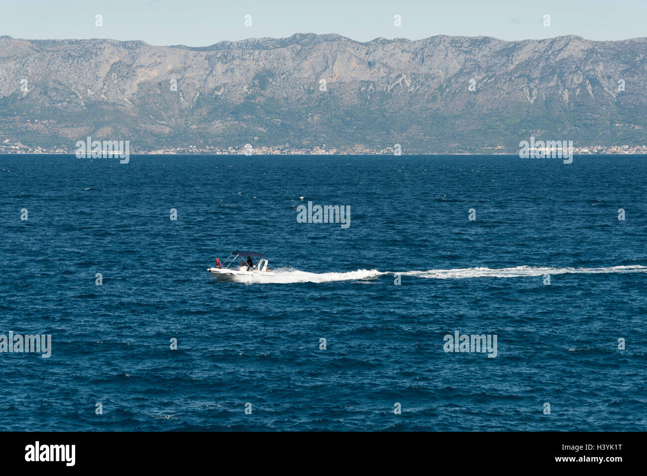 A speedboat speeding on the Adriatic sea at Trpanj Croatia Stock Photo ...