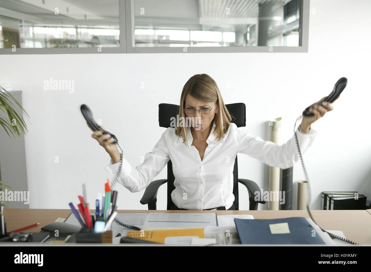 Office, desk, office workers, gesture, receiver, stress, rewrite, 30-40 ...