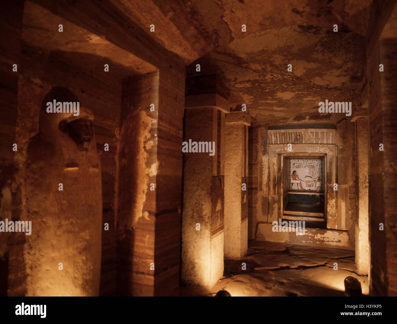 Egypt, Aswan, island Elephantine, rock tomb burial chamber, excavations ...