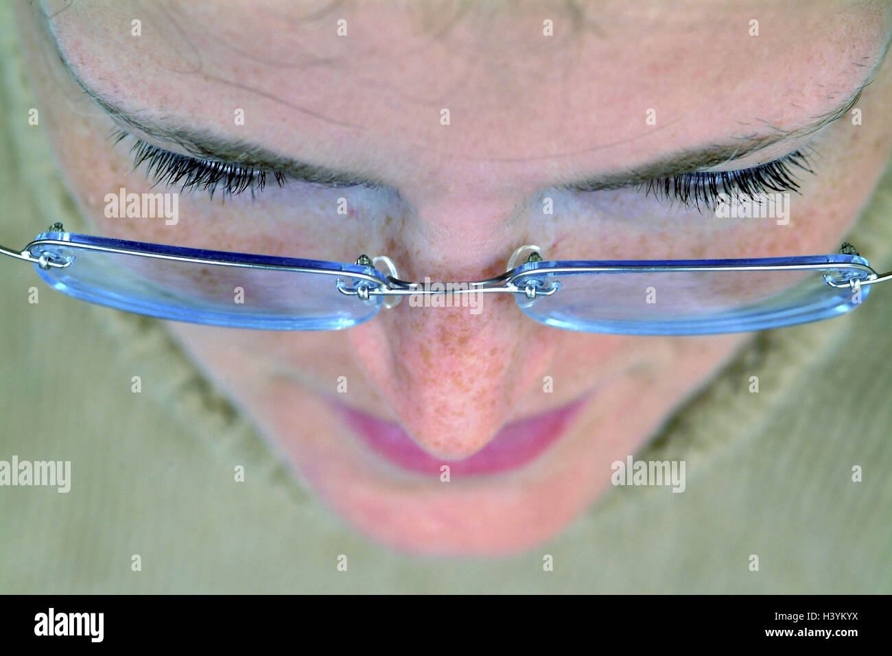Woman, young, glasses, portrait, detail, from above, women's portrait ...