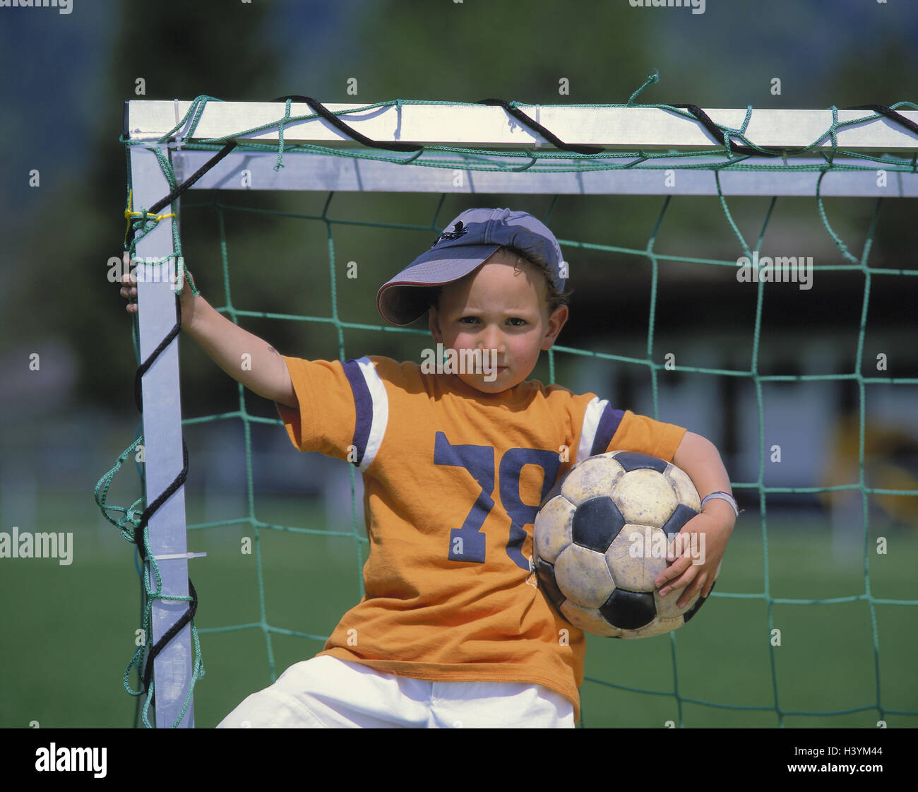 To football matches, boy, goalkeeper, ball, portrait, football pitch ...