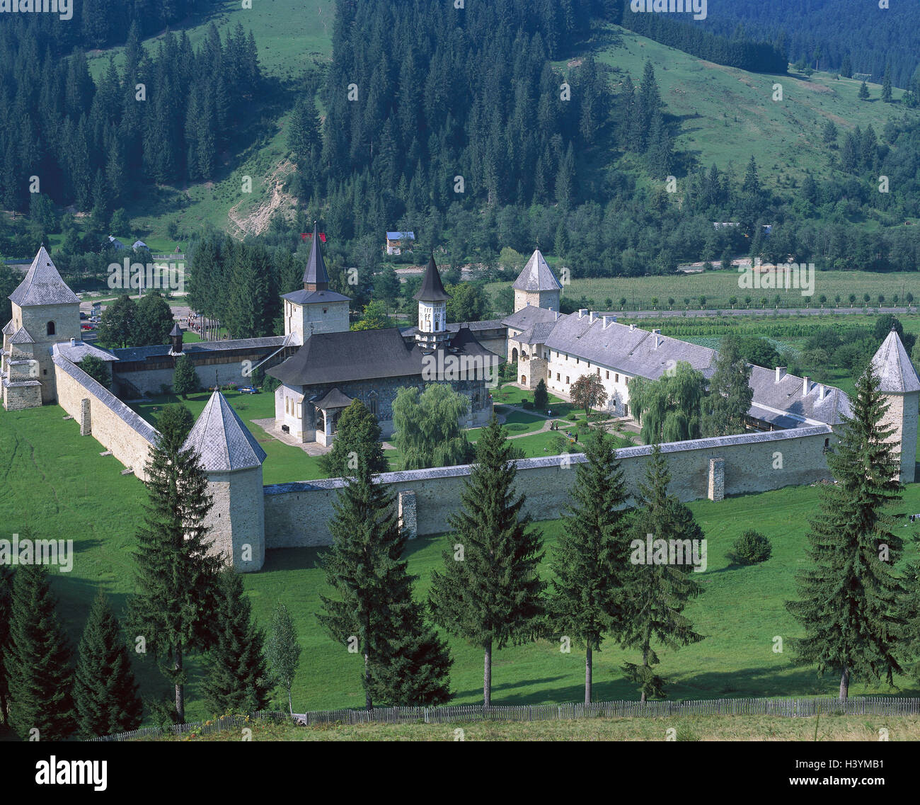 Romania, Bukovina, cloister Sucevita, overview, Europe, Southeast ...