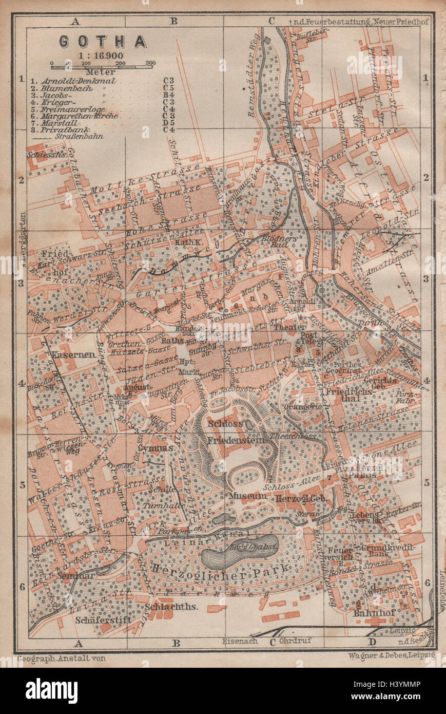 GOTHA town city stadtplan. Thuringia. Schloss Friedenstein karte 1904 ...