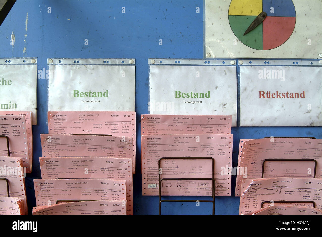 Factory, planning wall, order slip paper, industry, production ...