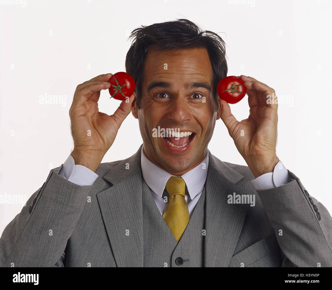 Man, suit, tomatoes, hold, happy, portrait, Men, tomato, vegetables ...