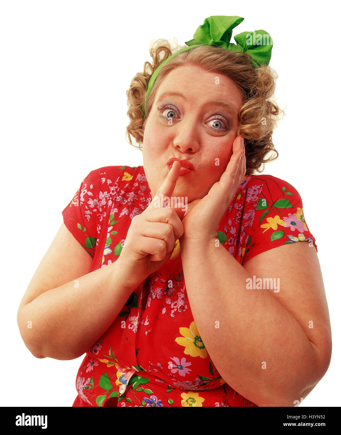 Woman, middle old person, plump, dress, brightly, secret, gesture ...