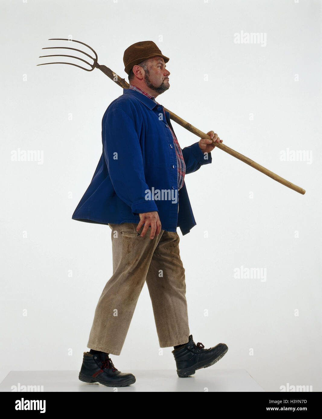 Farmer, care, hayfork, go, tread, professions, studio, copy space ...