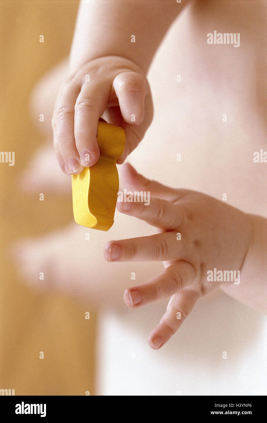 Baby hands, wooden duck, stick, NOT EXCLUSIVELY!! hs, very close, child ...