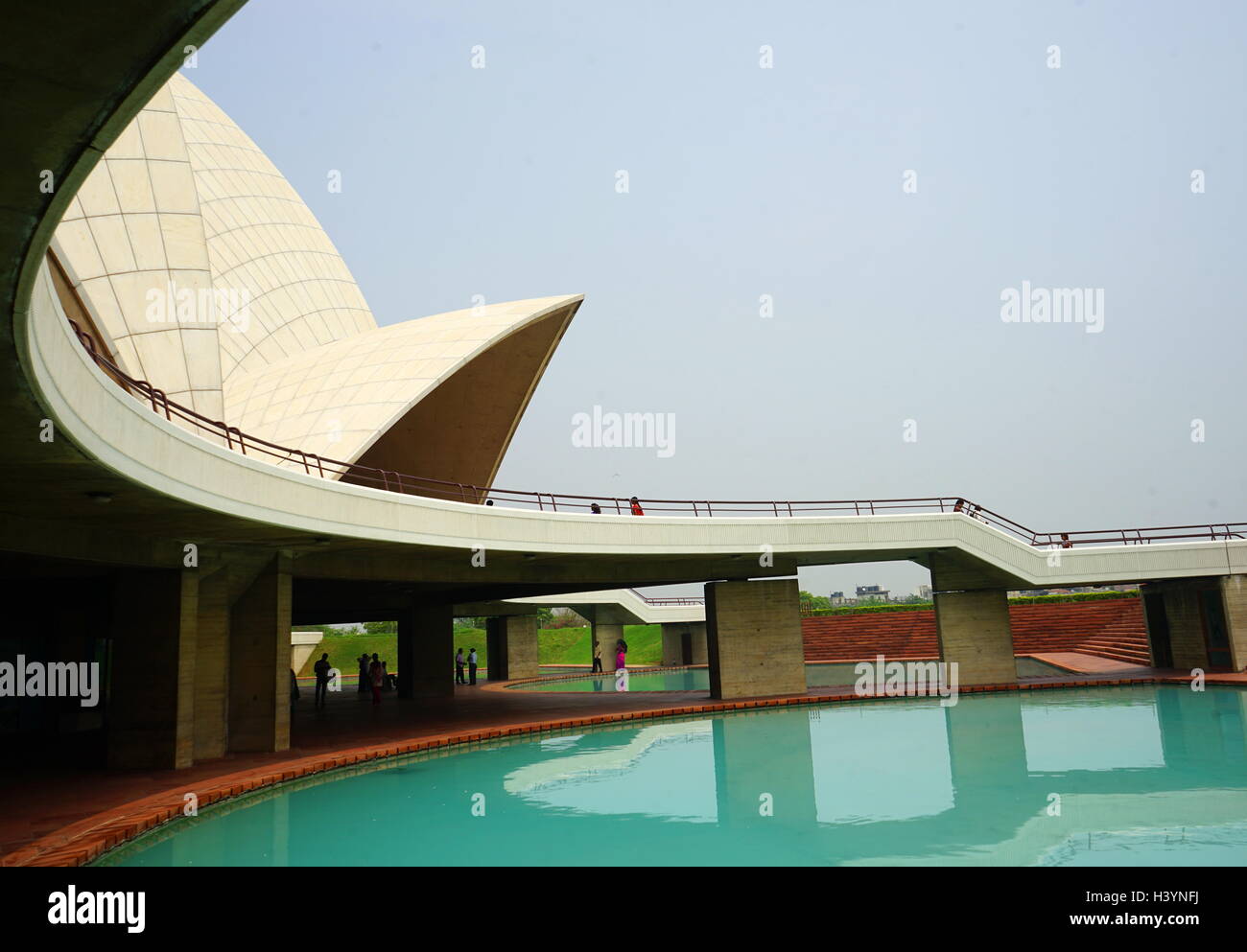 View of the ponds beneath the portico of the Lotus Temple, a Baha'i ...