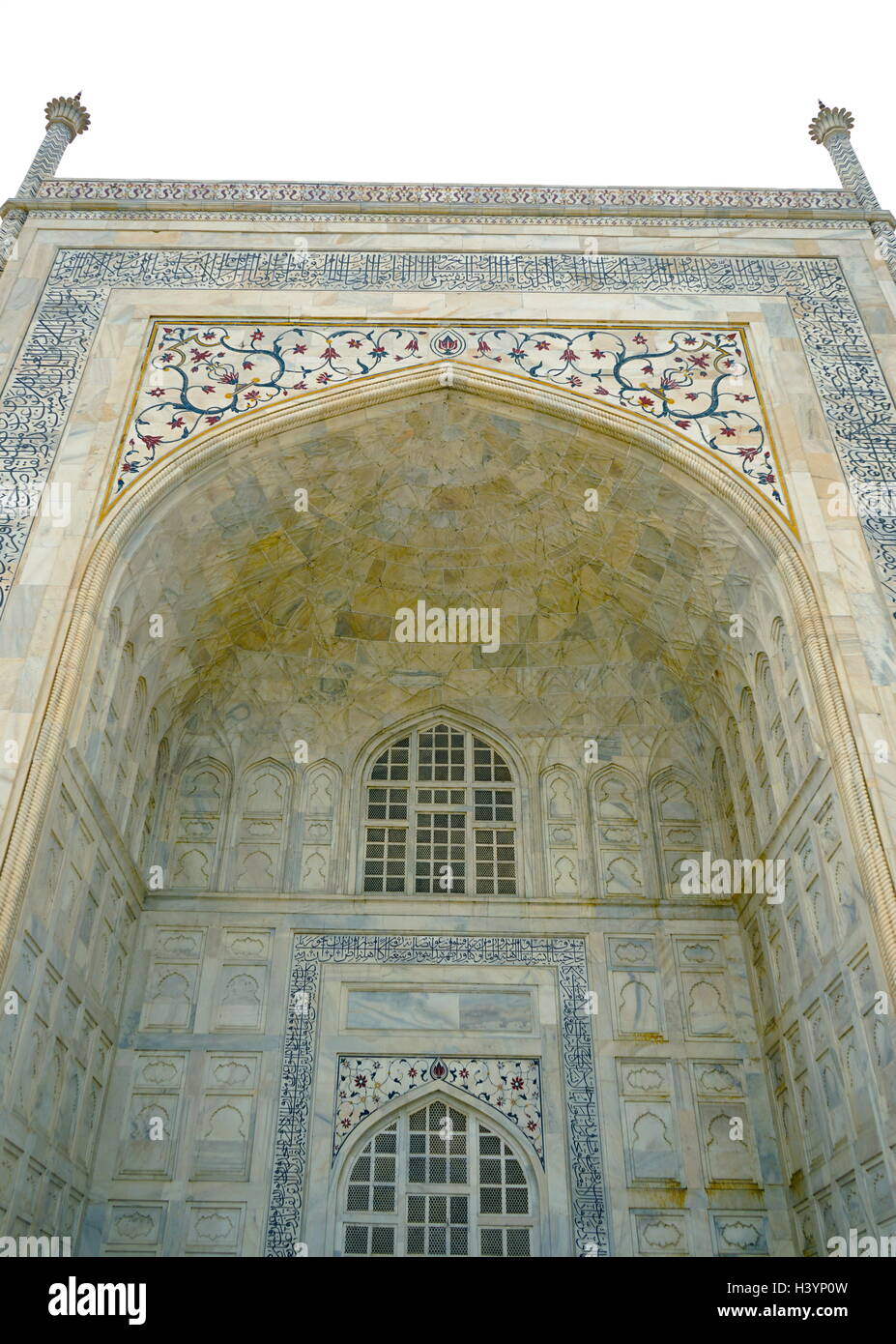 View of a mosque within the grounds of the Taj Mahal, an ivory-white ...